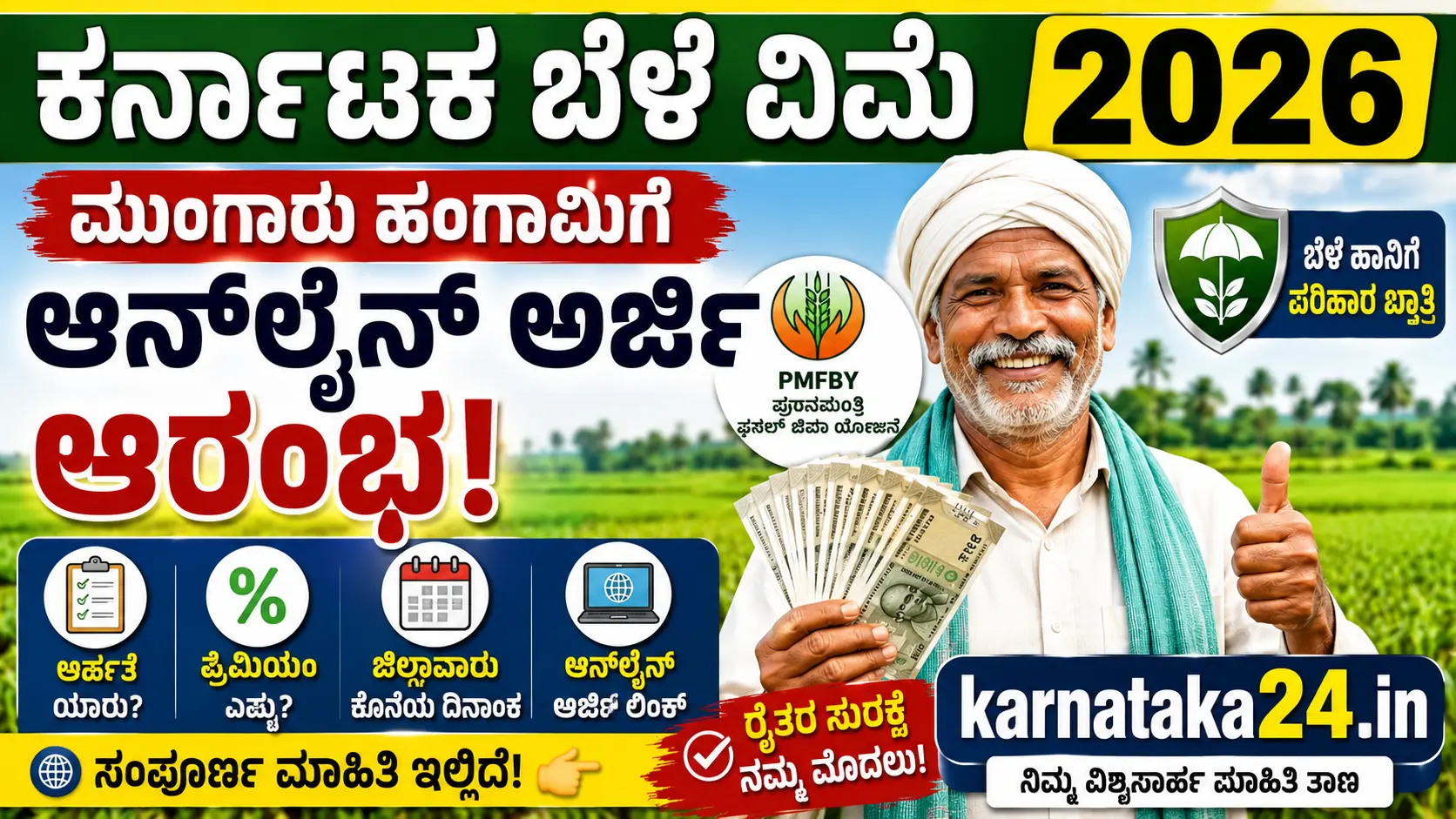 ಕರ್ನಾಟಕ ಬೆಳೆ ವಿಮೆ 2026 ಅರ್ಜಿ ಆರಂಭ: ಮುಂಗಾರು ಬೆಳೆ ವಿಮೆಗೆ ಆನ್‌ಲೈನ್ ಅರ್ಜಿ ...